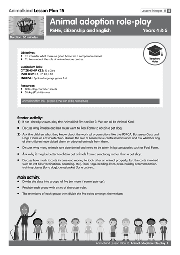 AnimalKind lesson 15: Animal adoption role-play | Teaching Resources
