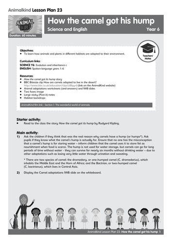 AnimalKind lesson 23: How the Camel Got His Hump | Teaching Resources