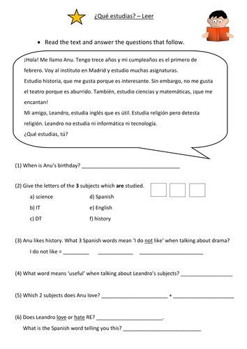 Spanish Year 7 - School subjects + estudiar (Que estudias? Vamos al ...