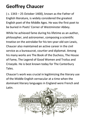 Geoffrey Chaucer Handout | Teaching Resources