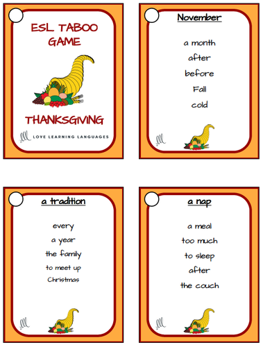 Thanksgiving - ESL Taboo Speaking Game | Teaching Resources