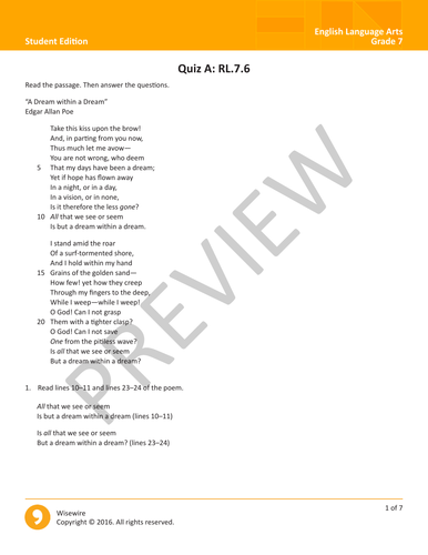 RL.7.6 - Quiz and Answer Guide | Teaching Resources