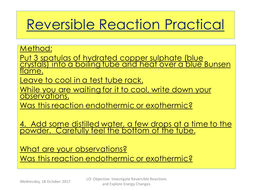 New AQA Reversible Reactions with Practical | Teaching Resources