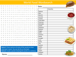 World Food Wordsearch Food Technology Starter Settler Activity Homework ...