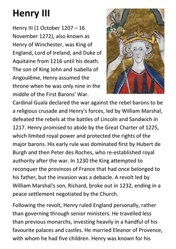 Henry III Handout | Teaching Resources