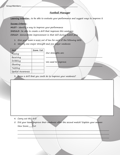 Football Manager Worksheet | Teaching Resources