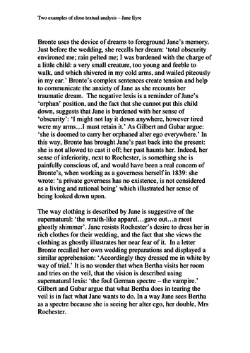 Jane Eyre close analysis | Teaching Resources