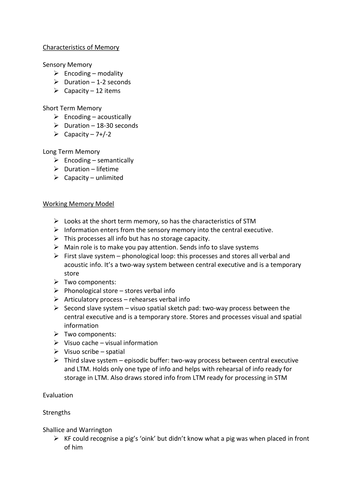 Memory - AQA A Level Psychology 2018 | Teaching Resources