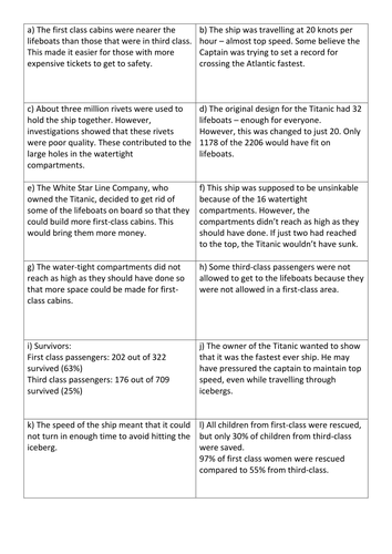 The Titanic - Why did so many people die: an investigation | Teaching ...