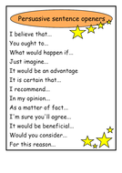 English KS2 Persuasive sentence openers 2 | Teaching Resources