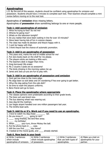 Apostrophes full lesson and accompanying worksheet | Teaching Resources