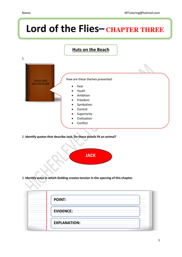 PROSE: LORD OF THE FLIES - WILLIAM GOLDING - chapter 3 Huts on the ...