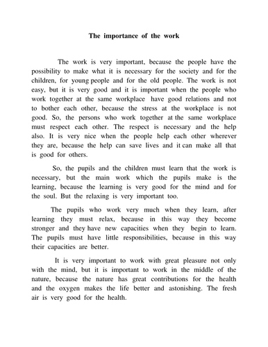 The importance of the work | Teaching Resources