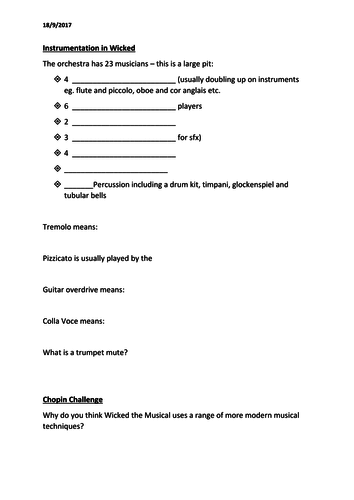 Wicked SOW Edexcel GCSE resources, worksheets and powerpoint | Teaching ...