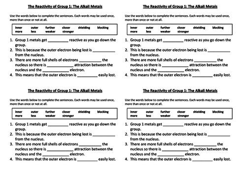 GCSE Chemistry Atomic Structure and Periodic Table starters/plenaries ...