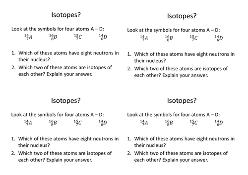 GCSE Chemistry Atomic Structure and Periodic Table starters/plenaries ...