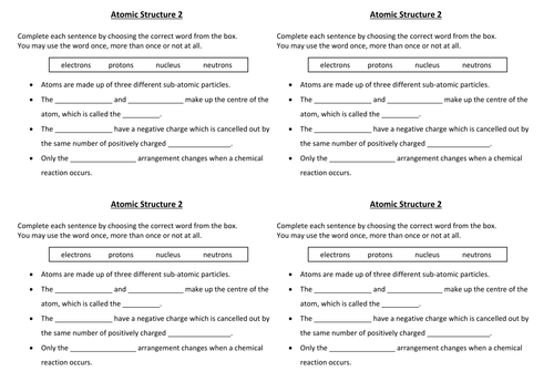 GCSE Chemistry Atomic Structure and Periodic Table starters/plenaries ...