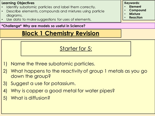 Chemistry Revision - Introduction to Chemistry (Y8) | Teaching Resources