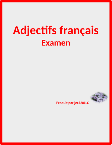 Adjectifs (French Adjectives) Test 2 | Teaching Resources