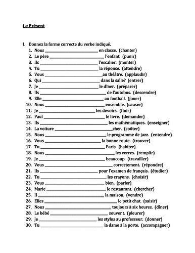 Present tense in French test 1 | Teaching Resources