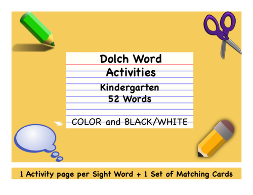 Dolch Words KINDERGARTEN: Task Card for Each Word + Matching Cards ...