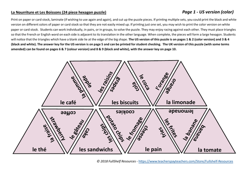 French Food and Drink (La Nourriture) Games | Teaching Resources