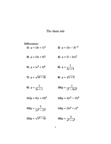The chain rule worksheet (with solutions) | Teaching Resources
