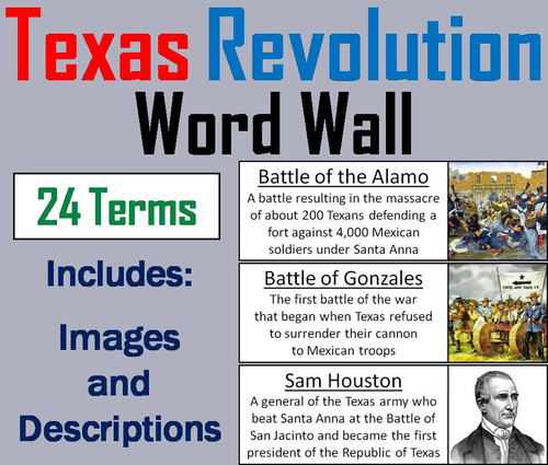 Texas Revolution Word Wall Cards | Teaching Resources