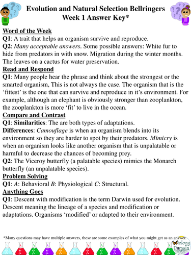 Two Weeks of Evolution and Natural Selection Bellringers Warm Ups with ...