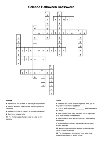 Halloween themed Science Crossword with ANSWERS | Teaching Resources