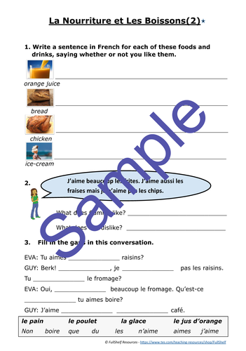 French Food Worksheets (La Nourriture) | Teaching Resources