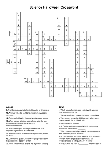 Science Halloween Crossword with ANSWERS | Teaching Resources