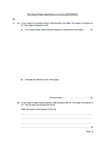 CIE Lenses Practice (Past Exam) Questions | Teaching Resources