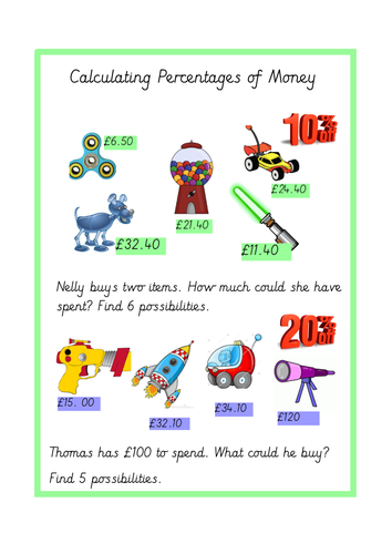 Percentages of Money Calculating Discounts 10% and 20 % Off | Teaching ...