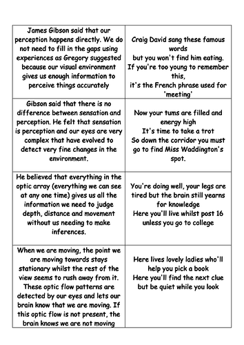 AQA GCSE New Spec - Gibson's Direct Theory of Perception treasure hunt ...