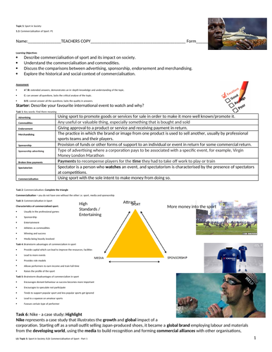 A-Level PE EDEXCEL (spec 2016) 5.3. Commercialisation of Sport: Part 1 ...