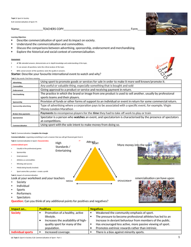 A-Level PE EDEXCEL (spec 2016) 5.3. Commercialisation of Sport: Part 1 ...