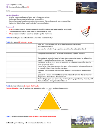 A-level Edexcel Spec 2016: Topic 5 Sport & Society Full Lessons ...