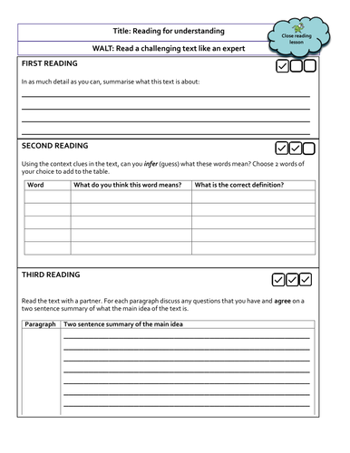 Independent Close Reading - reusable lesson to embed reading skills ...