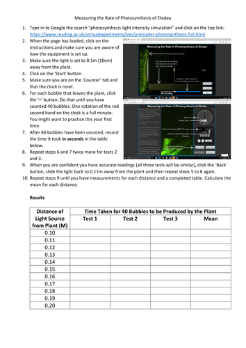 Investigating Light Intensity and Rate of Photosynthesis Simulation and ...