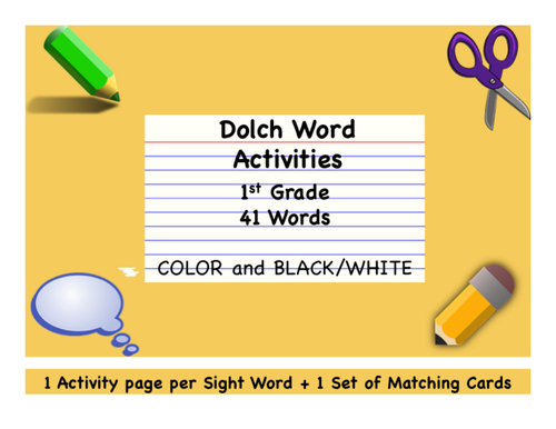 Dolch Words 1st Grade: Activity Sheet/Word + Matching Cards. | Teaching ...