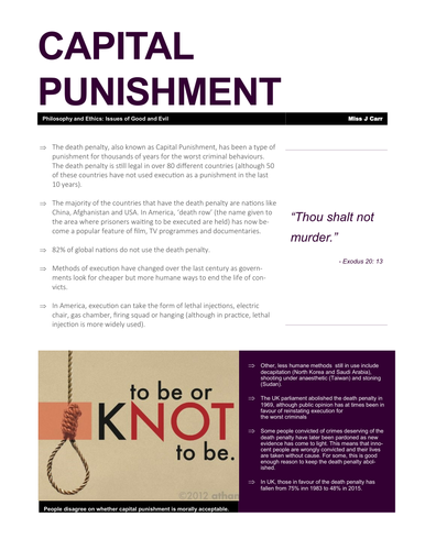 Eduqas Good and Evil: Capital Punishment Exam Booklet | Teaching Resources