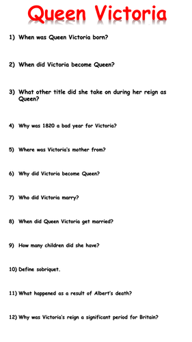 Queen Victoria Reading Comprehension | Teaching Resources