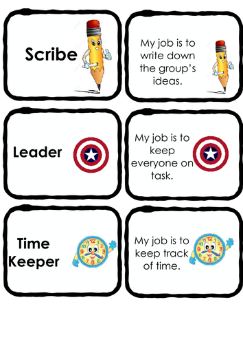 Group Task Role Cards | Teaching Resources