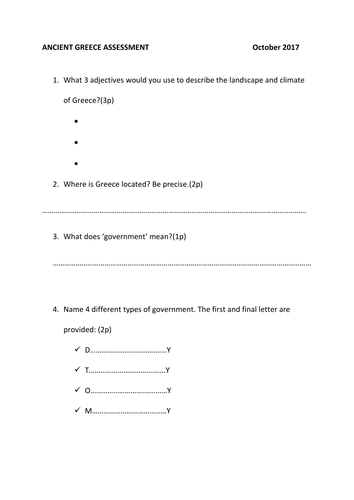 Ancient Greece Assessment KS2 | Teaching Resources