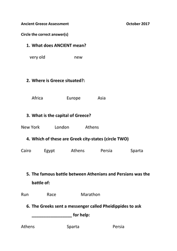 Ancient Greece Assessment KS2 | Teaching Resources