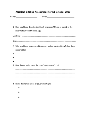 Ancient Greece Assessment KS2 | Teaching Resources