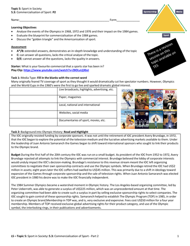 A-Level PE EDEXCEL (spec 2016) 5.3. Commercialisation of Sport: Part 2 ...