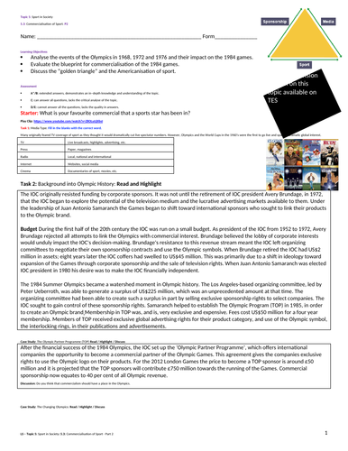 A-Level PE EDEXCEL (spec 2016) 5.3. Commercialisation of Sport: Part 2 ...