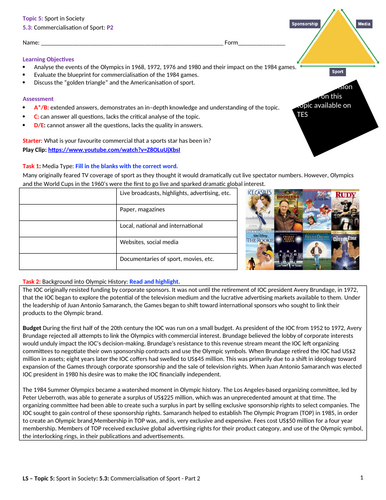 A-Level PE EDEXCEL (spec 2016) 5.3. Commercialisation of Sport: Part 2 ...